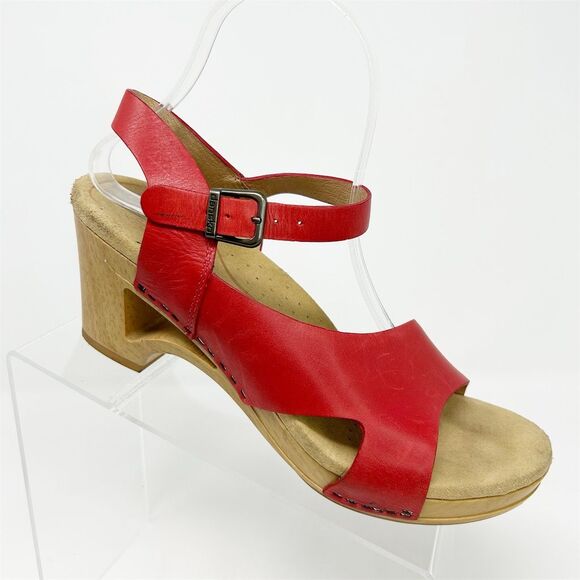 Dansko | Shoes | Dansko Red Leather Slingback Clog Style Wedge Sandals ...